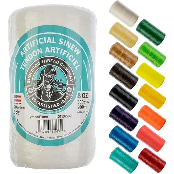 Gudebrod Sinew 300 Yards (900 ft) White Artificial Sinew Thread, 8oz ...