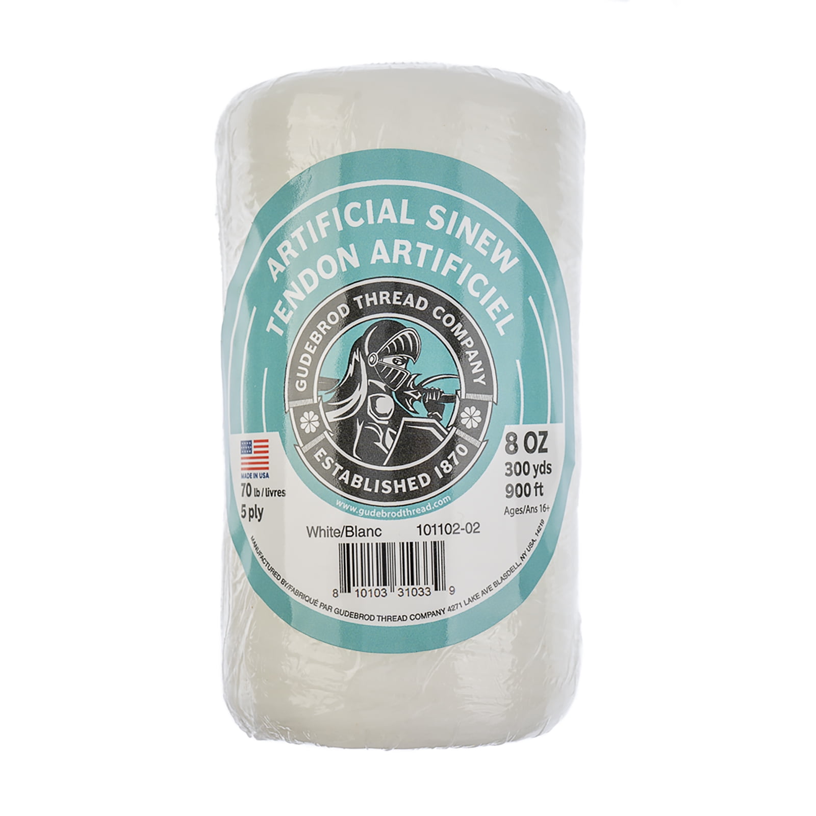 Gudebrod Sinew 300 Yards (900 ft) White Artificial Sinew Thread, 8oz ...