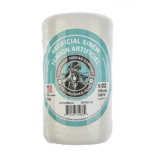 Gudebrod Sinew 300 Yards (900 ft) White Artificial Sinew Thread, 8oz ...