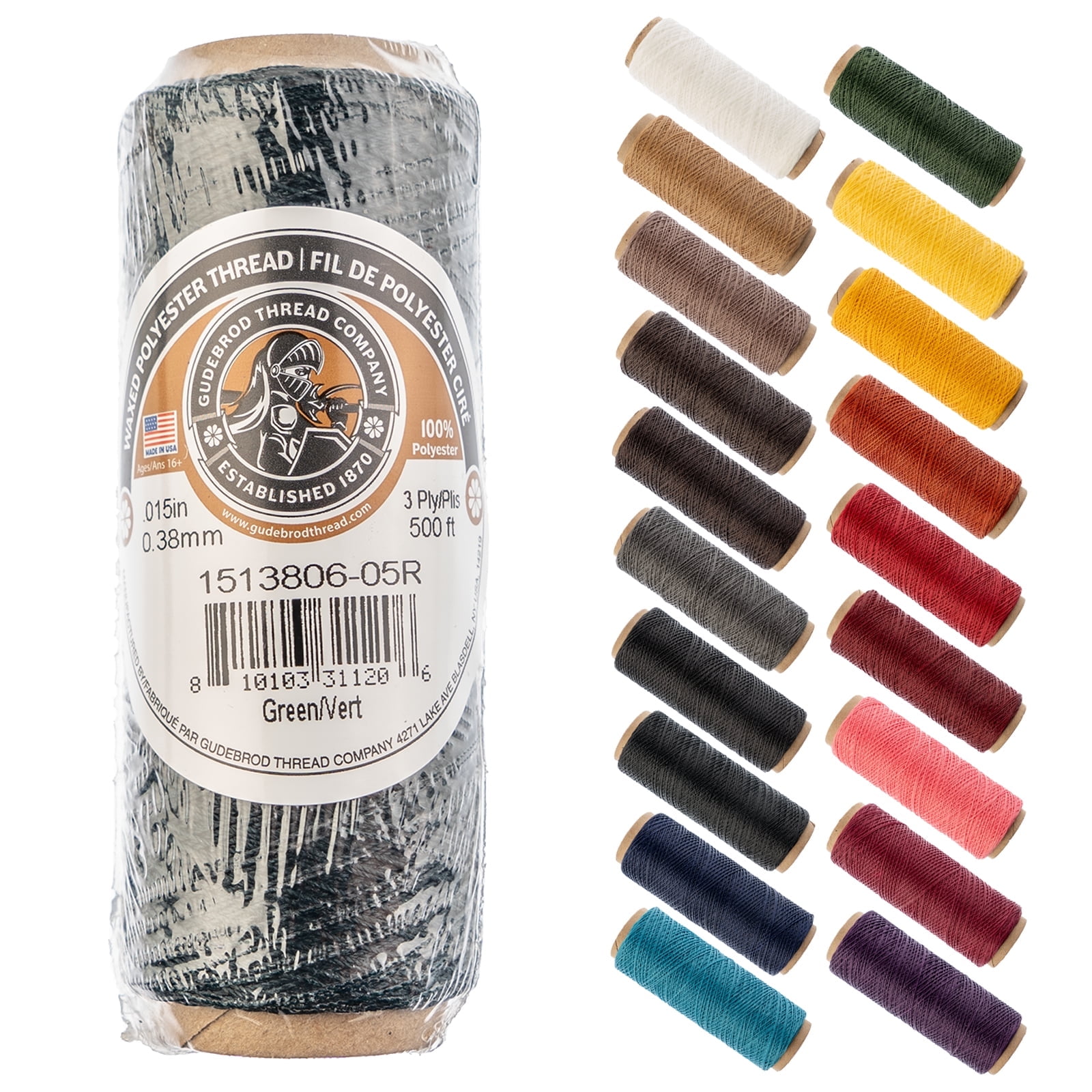 Gudebrod Waxed Thread 3ply 500ft Green | Made In USA - Walmart.com