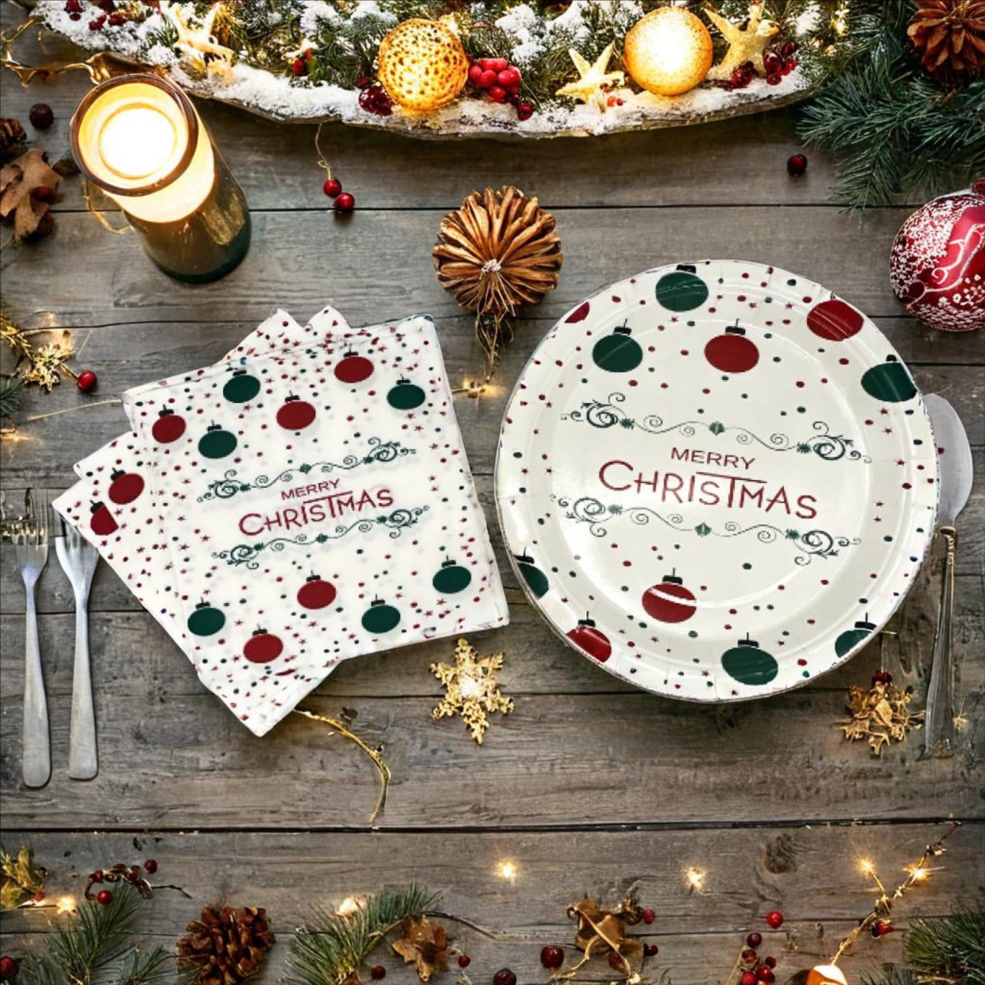 BASHOUT 48 PCS Christmas DHF10 Paper Plate and Napkins Set | Christmas Ornament Disposable Plate ...