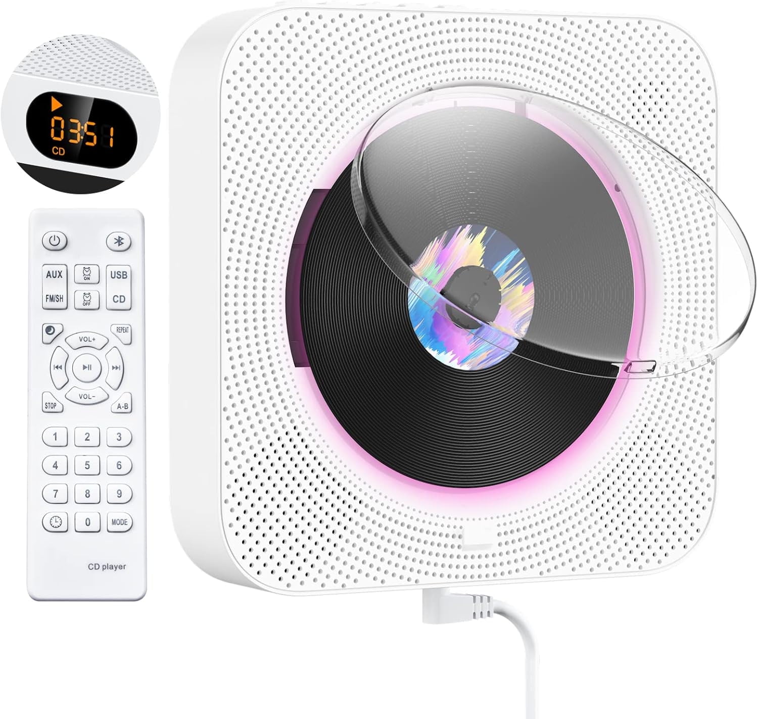 Gueray Bluetooth Portable CD Player, Wall Mountable Music Player Home ...