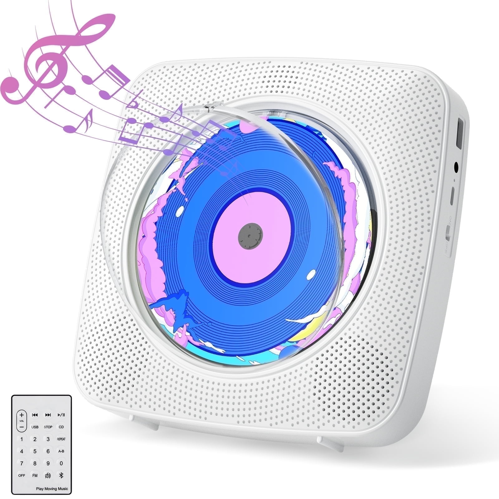 Gueray Portable Bluetooth CD Player with FM Radio USB AUX Wall Desk ...