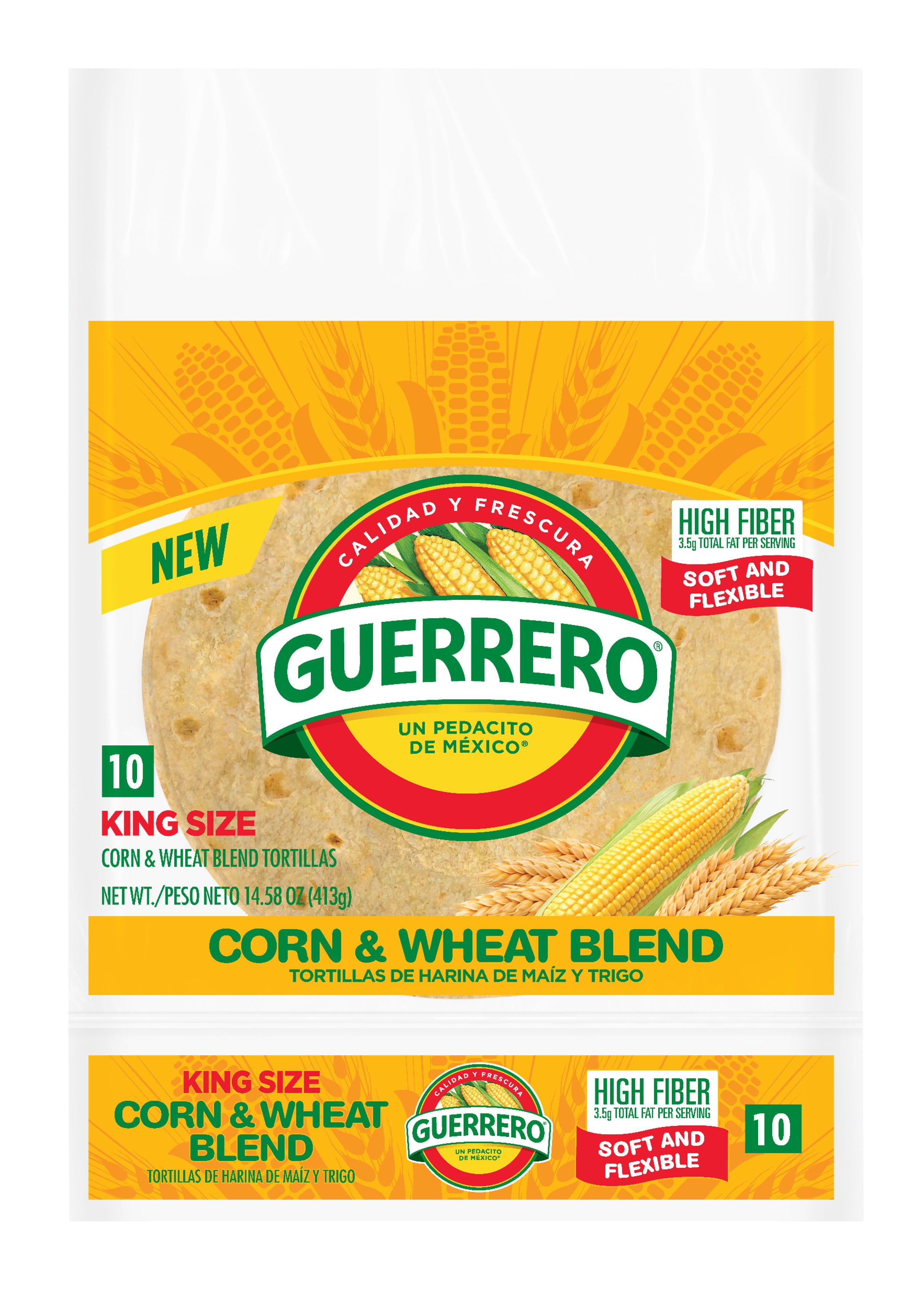 Guerrero Corn & Wheat Blend Tortillas - 6.5" Soft Taco - 10 Count, 14.58 oz. - Walmart.com