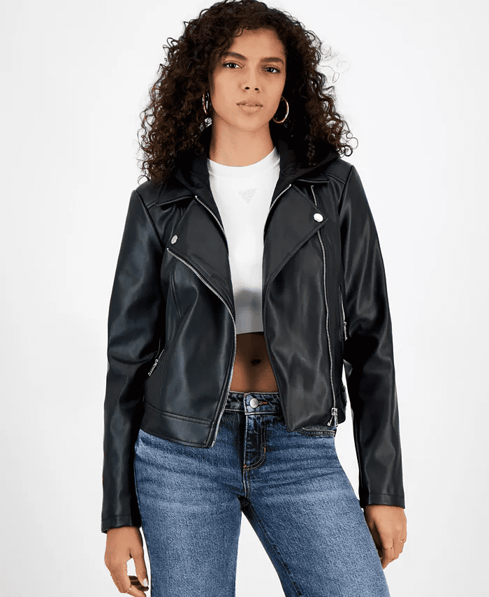 Guess BLACK Women's Dexa Faux-Leather Hoodie Jacket, US Medium - Walmart.com