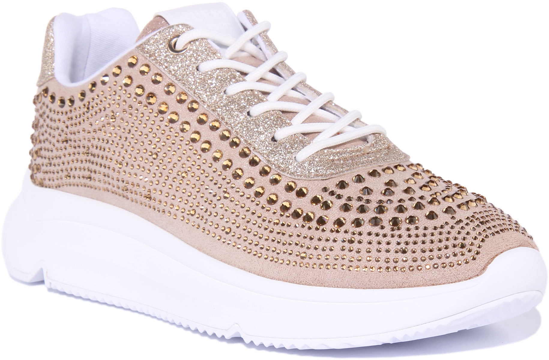 Guess Deglitz Women's Lace Up Rhinestone Trainers In Gold Size 8.5 ...