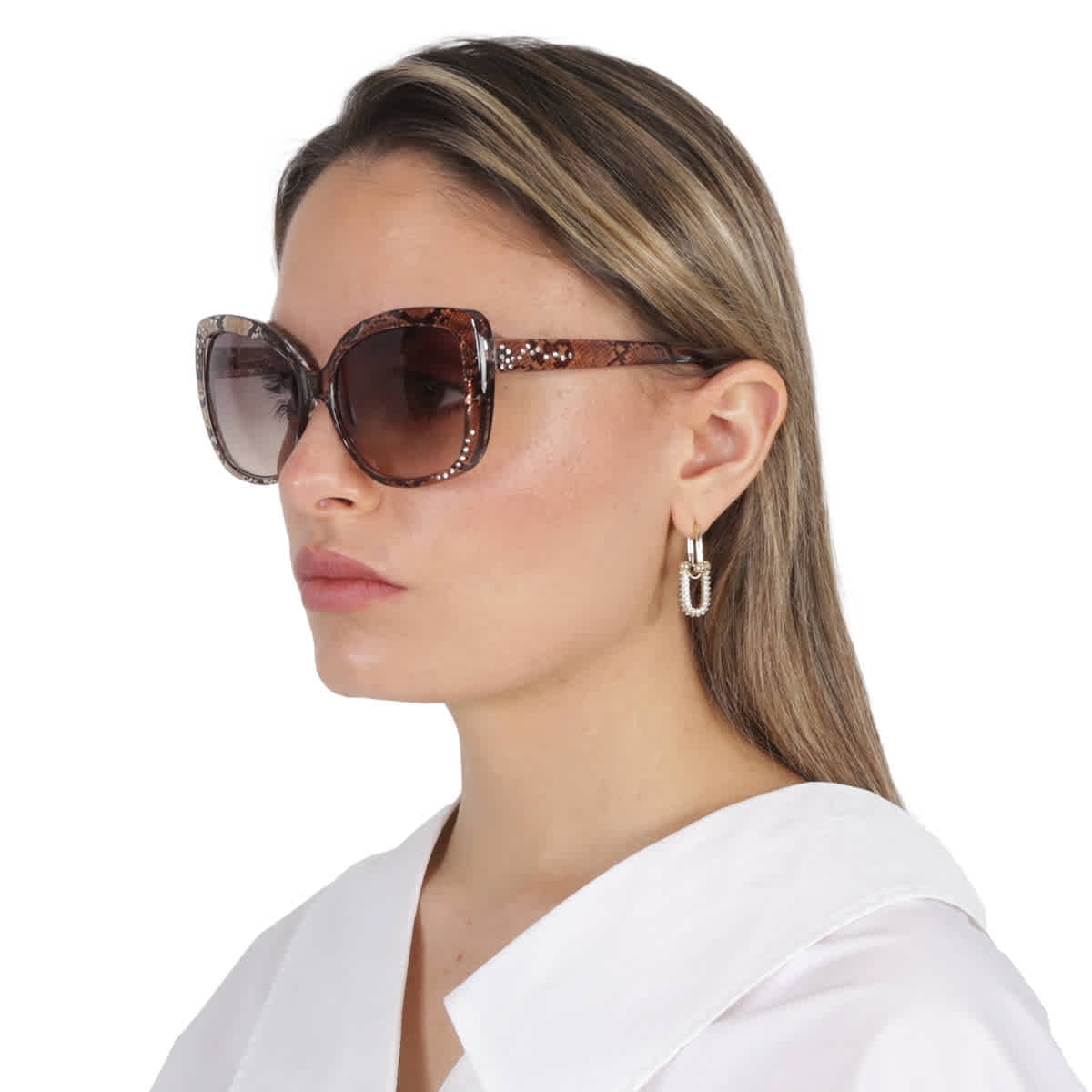 Guess Sunglass Womens Light Brown Fashion Butterfly Sunglass Plastic ...