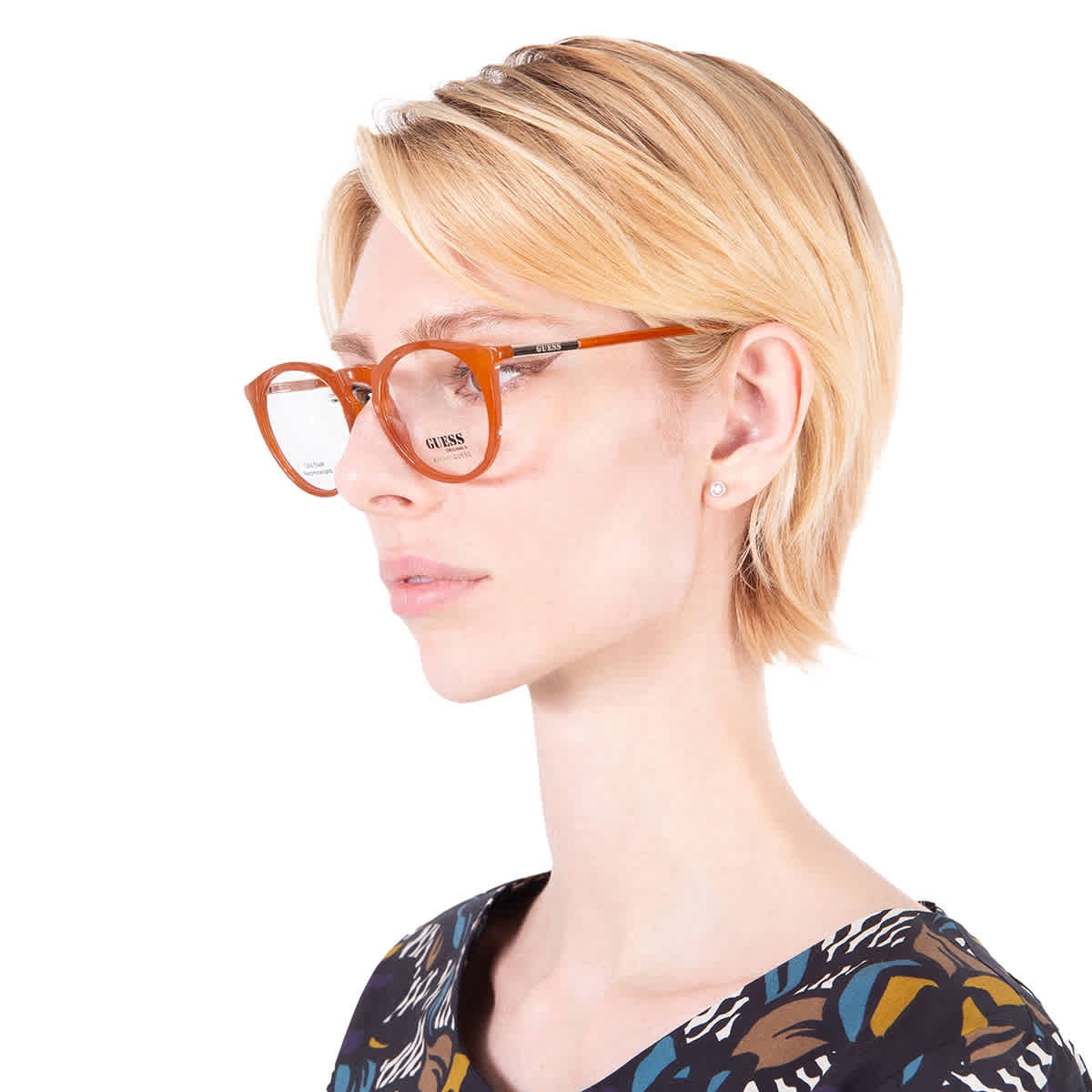 Guess GU8236 044 Unisex Full Rim Orange Round Frame Eyeglasses ...