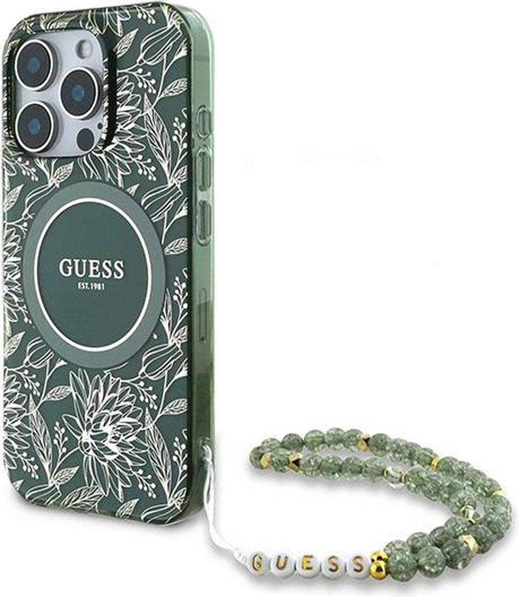 Guess IML Flowers Allover Electro and Pearl Strap Case with MagSafe for ...
