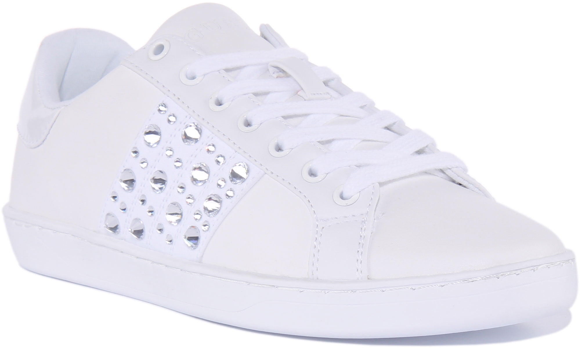 Guess Jacobb Women's Lace Up Leather Stud Trainers In White Size 8.5 ...