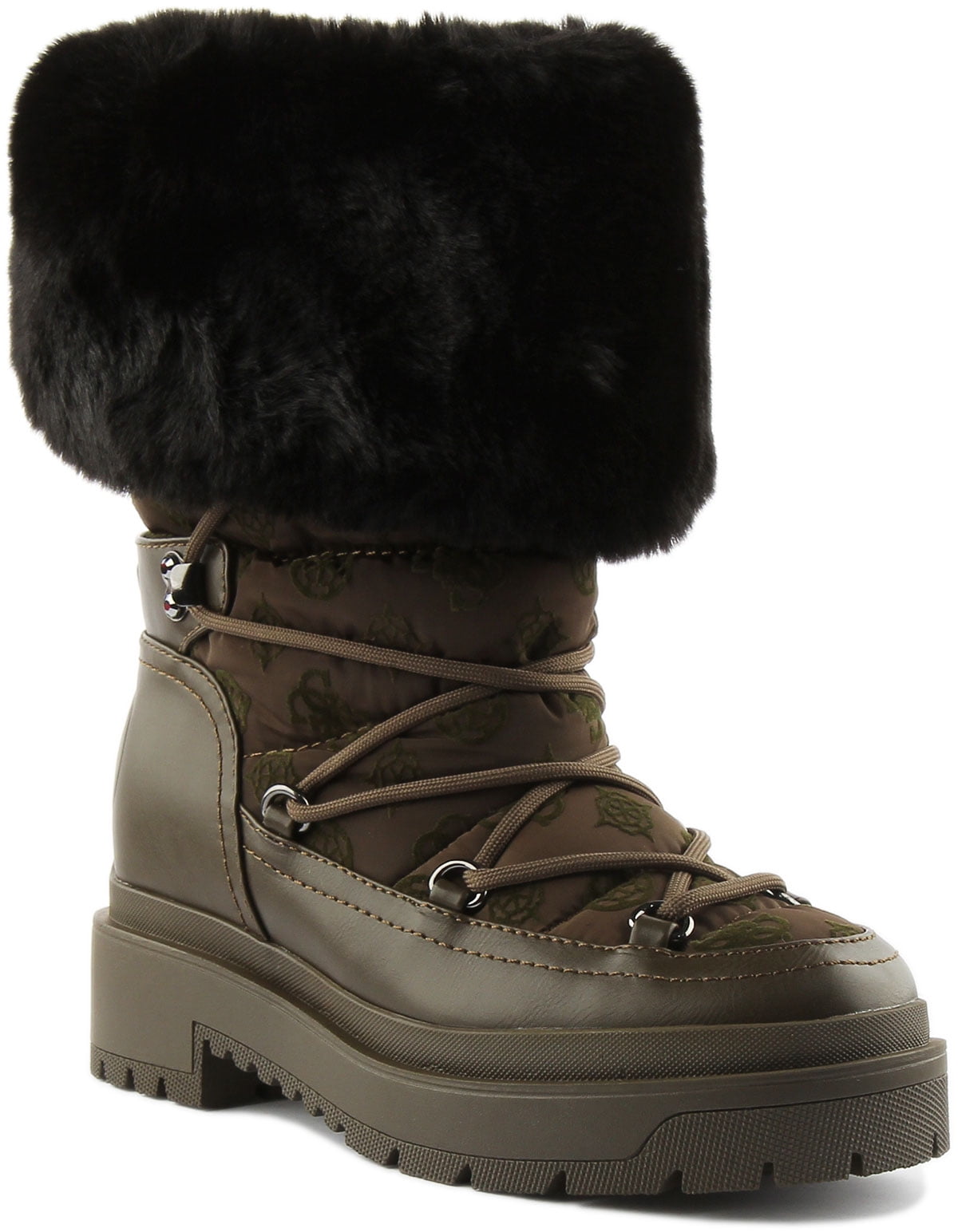 Guess Larya Women's Lace Up Faux Fur Ankle Boot In Olive Size 7.5 ...