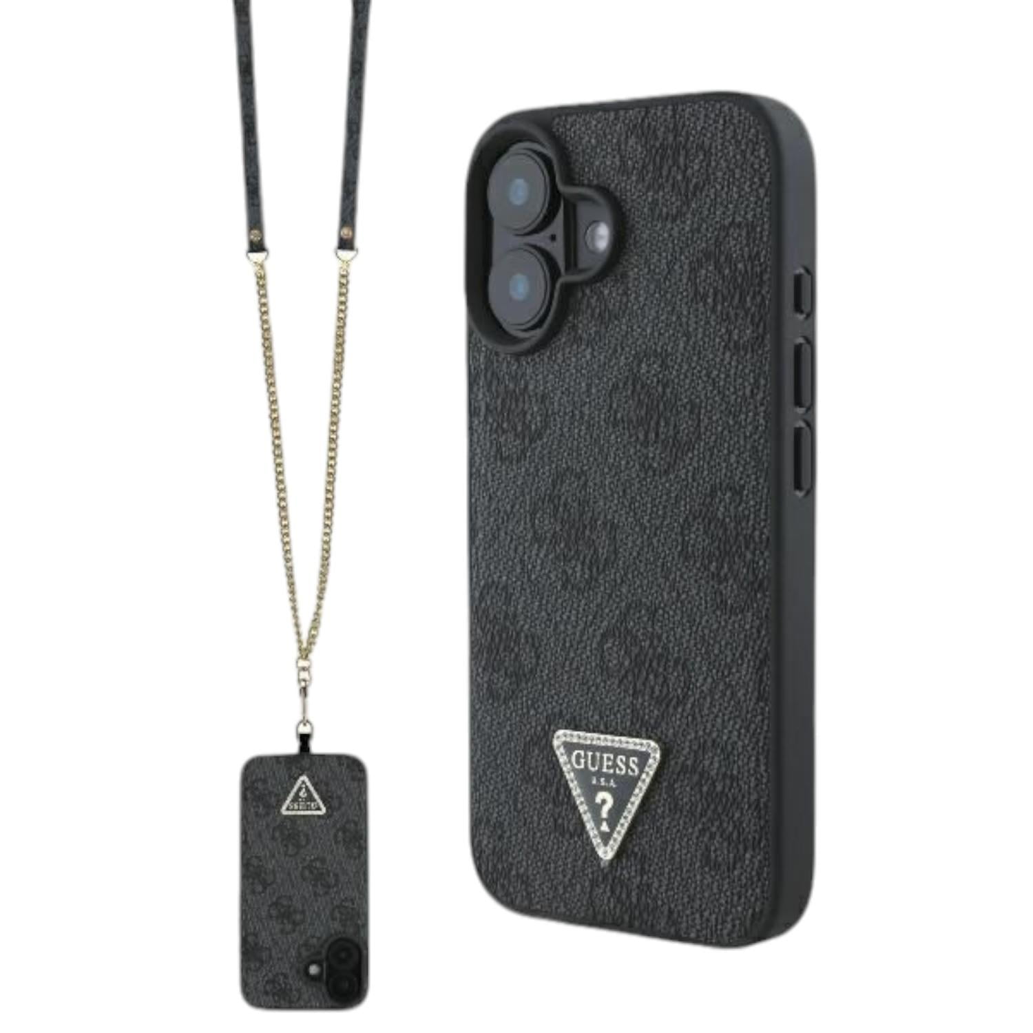 Guess Leather Metal Logo Strass Crossbody Case for iPhone 16 6.1" Black ...