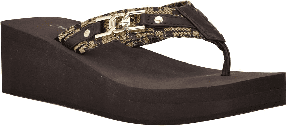 Guess MEDIUM BROWN SYNTHETIC Women's Evida Flip Flop Wedge Sandals, US ...