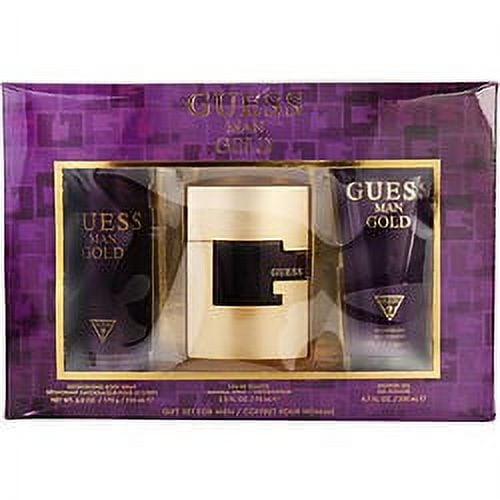 Guess Man Gold 3 Pc Gift Set (2.5oz EDT Spray + 6.0oz Deodorizing Body ...