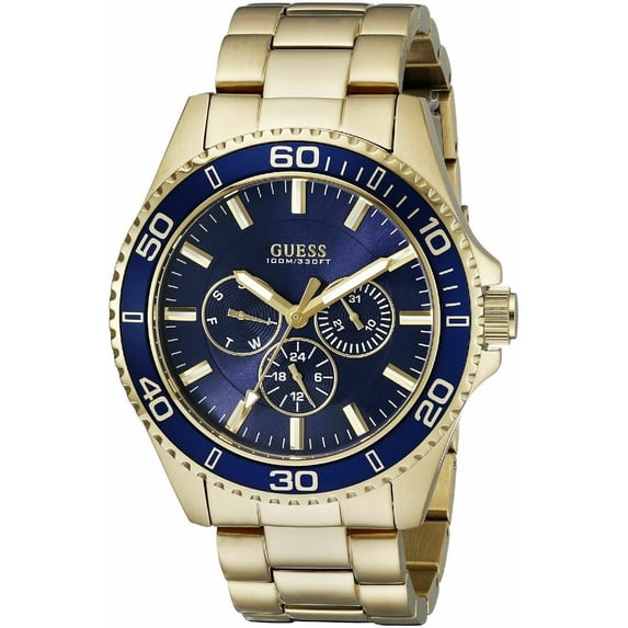 Guess Men W0172G5 Blue Dial Stainless Gold Tone Band Watch - Walmart.com