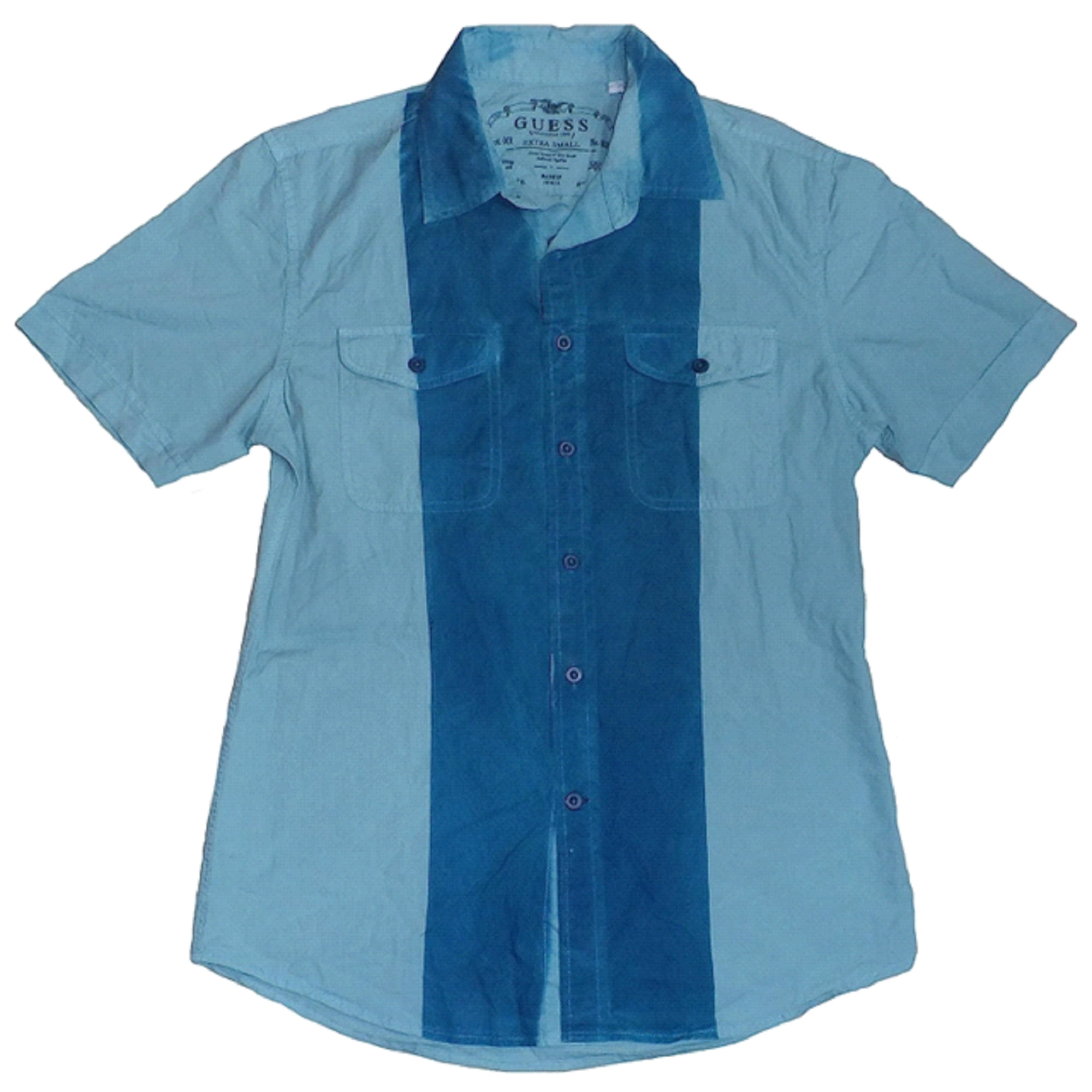 Guess Men's Blue Two Tone Button Down Short Sleeved Shirt (XSmall ...
