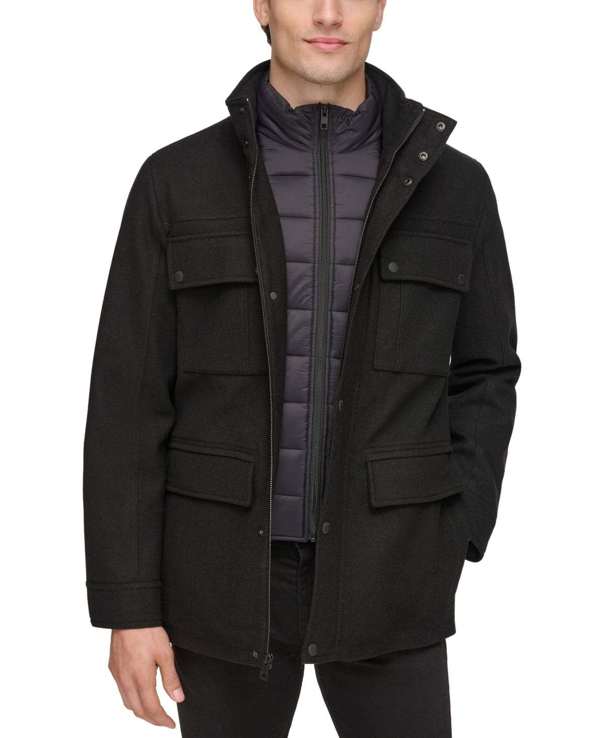 Guess Mens Puffer Jacket Coat Small Black Waterproof Solid Wool ...
