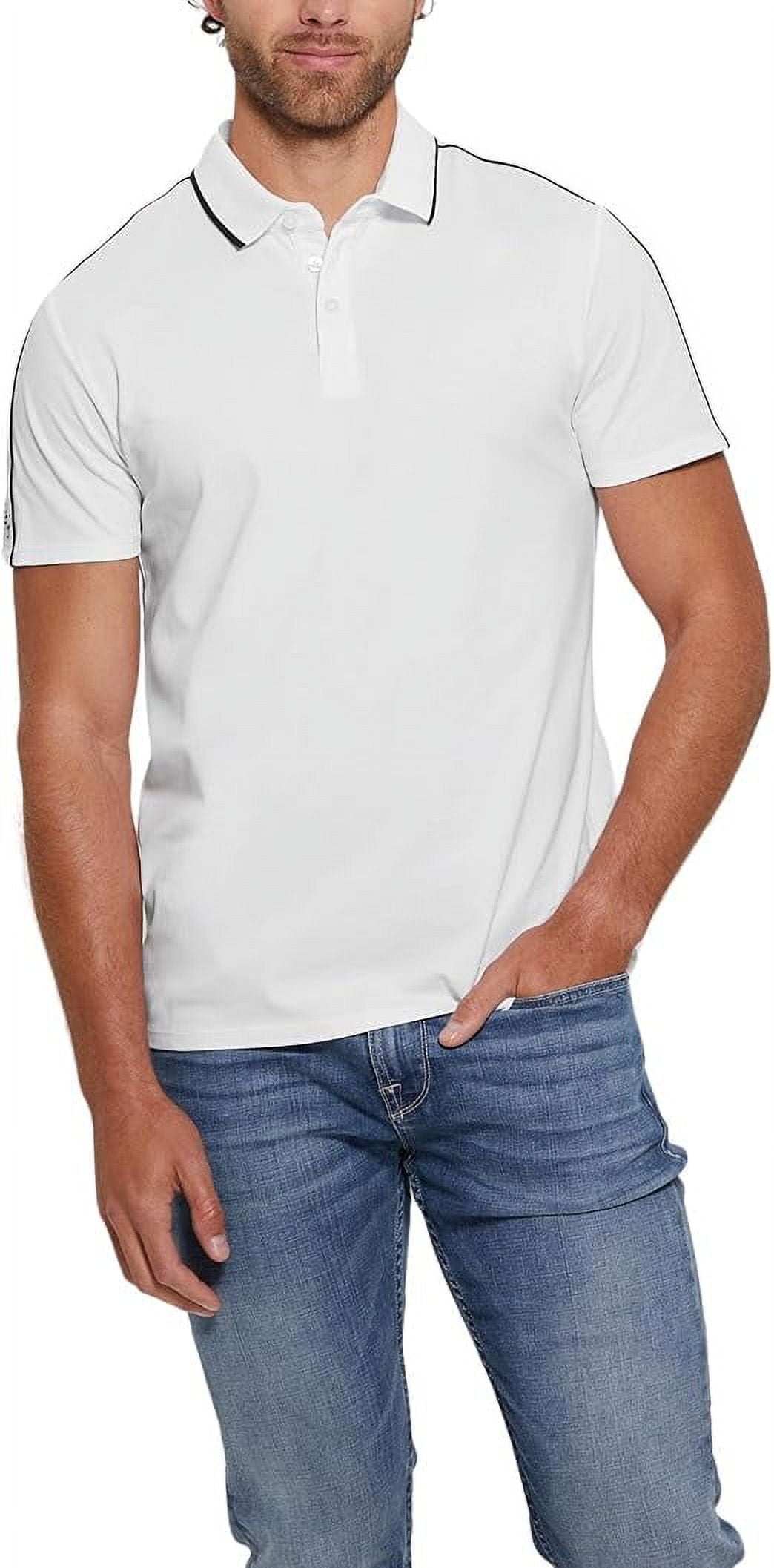 Guess PURE WHITE Men's Eco Quattro G Tape Polo Shirt, US Small ...