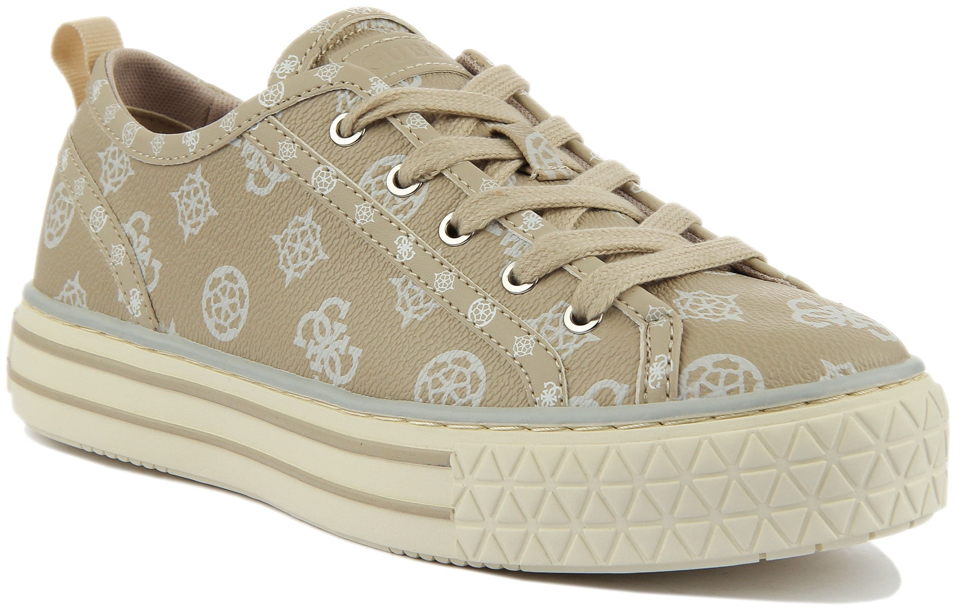 Guess Peytin Women's Lace Up Syntetic 4G Peony Logo Sneakers In Cream ...