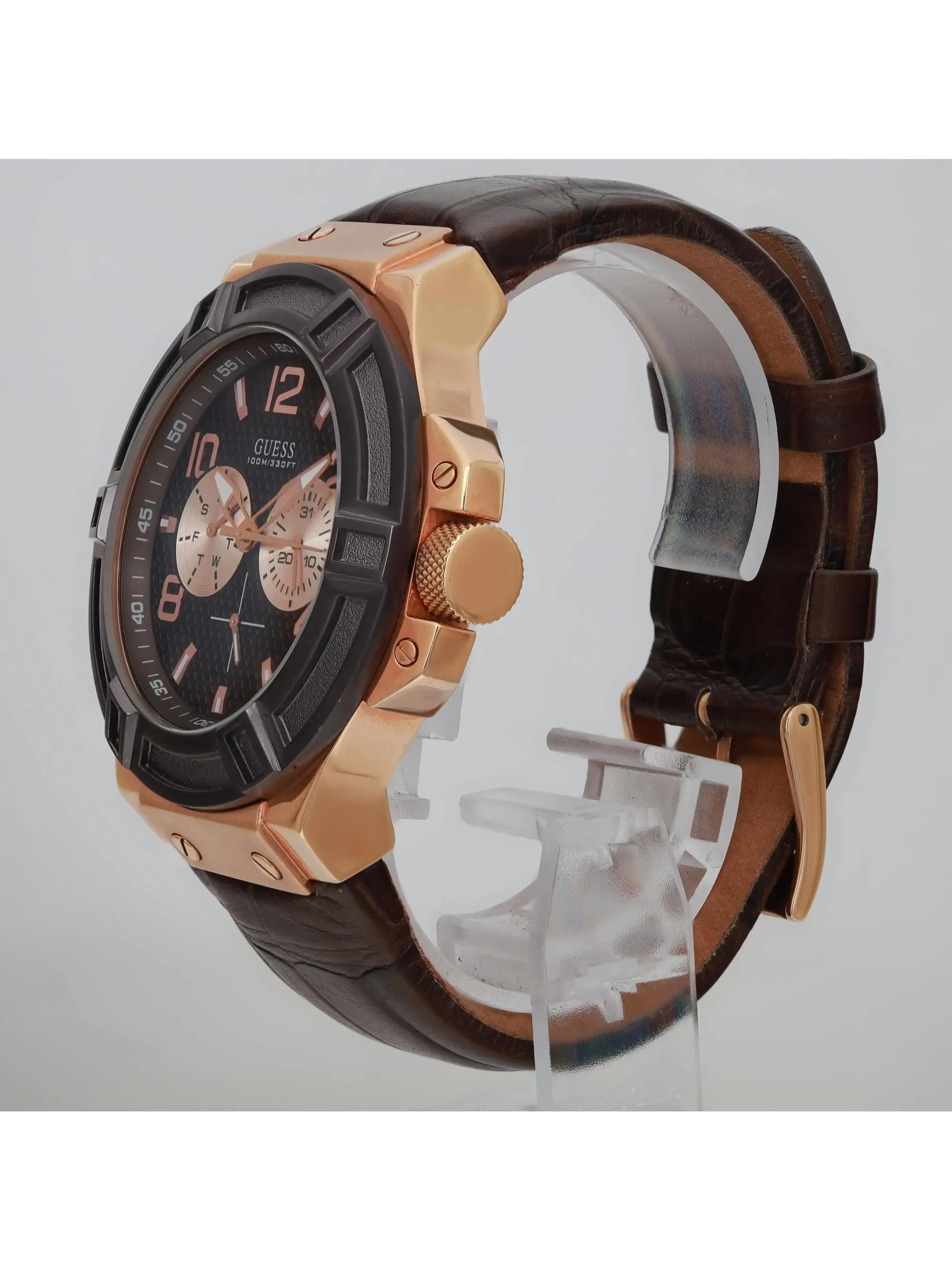 Pre-Owned Guess Rigor 46mm Steel Mens Quartz Watch U0040G3 (Good ...