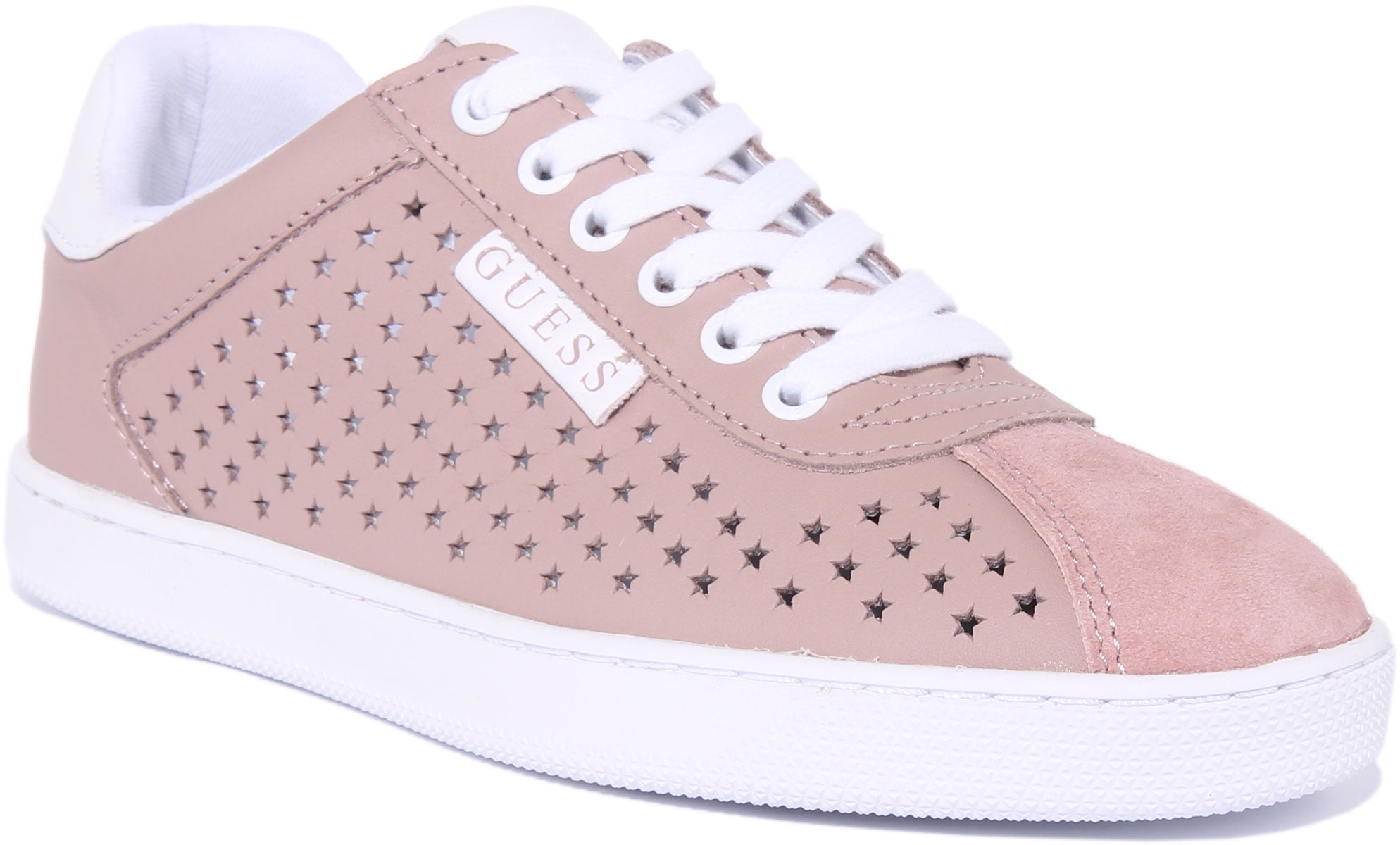 Guess Ritzi Women's Lace Up Leather Trainers With Perforated Stars In ...