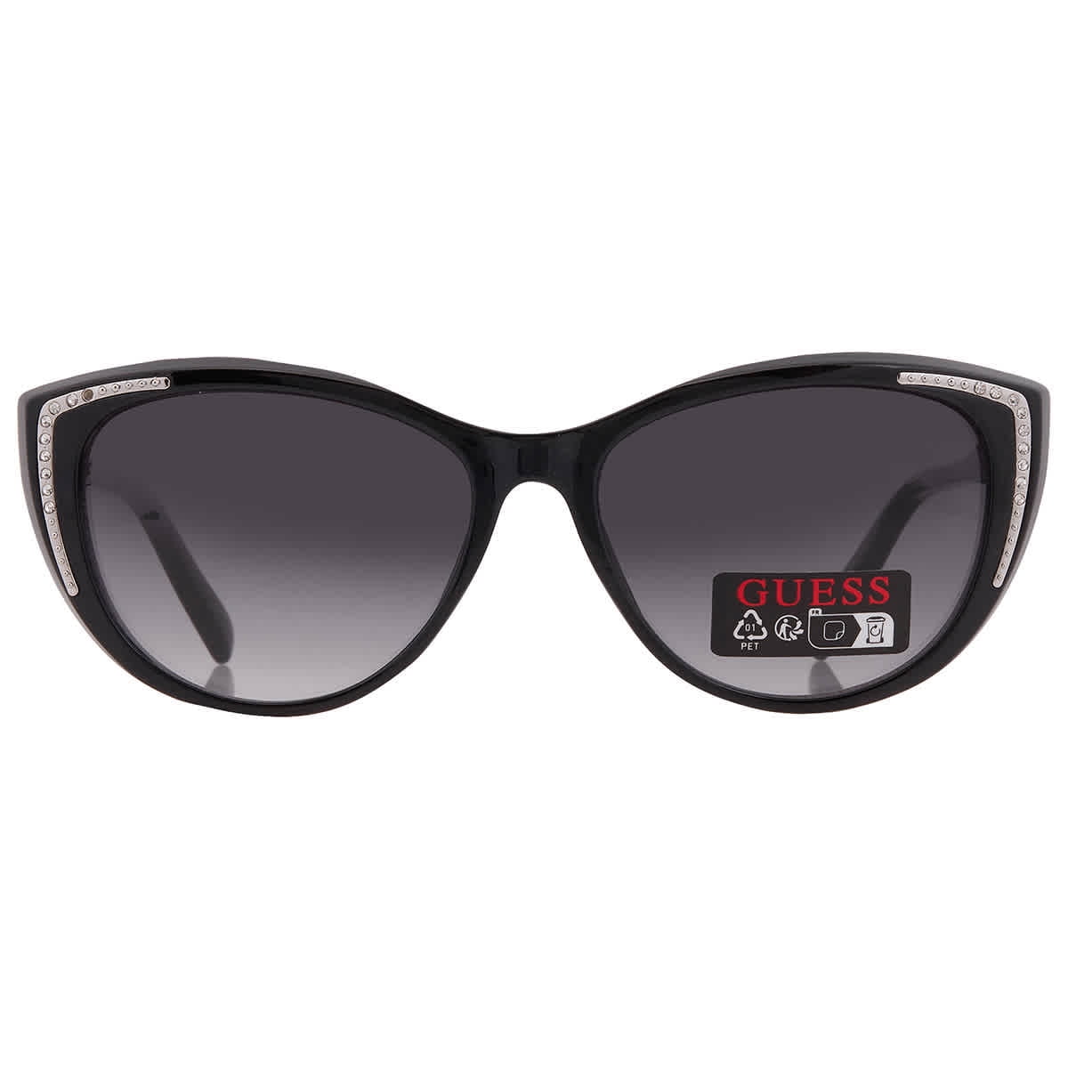 Guess Sunglass Womens Shiny Black Cat Eye Smoke Gradient Lens GO00006 ...