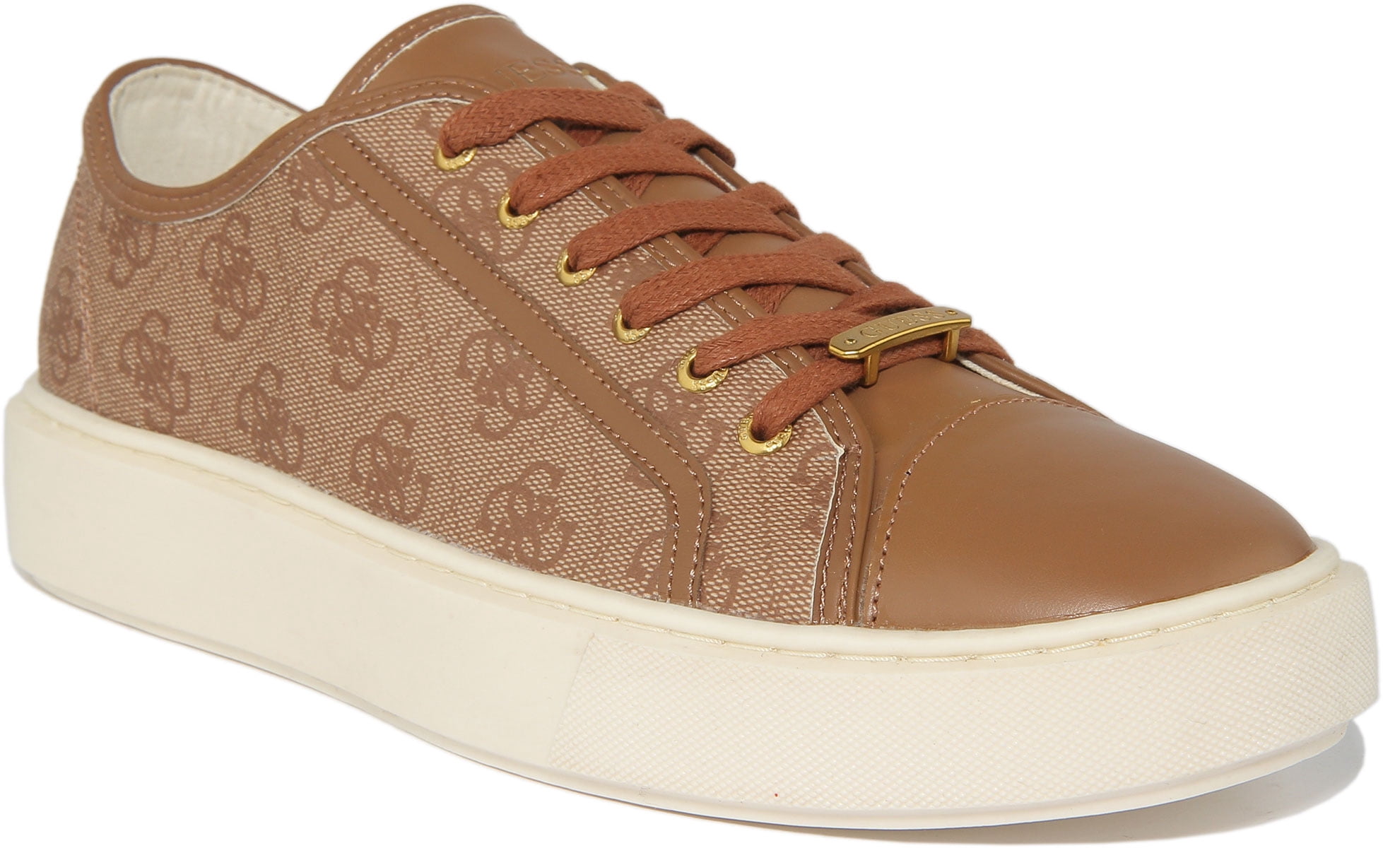 Guess Vice Men's Lace Up 4G Logo Print Synthetic Trainers In Beige Size ...