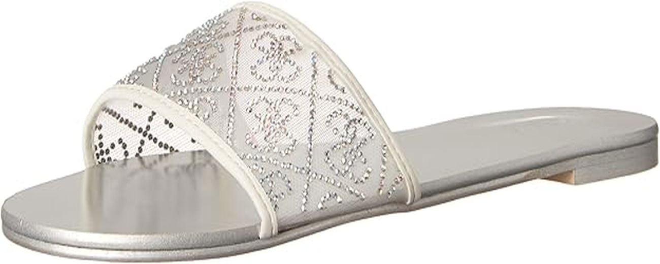Guess Women’s Norrin Logo One Band Flat Sandals, Silver 8.5 - Walmart.com
