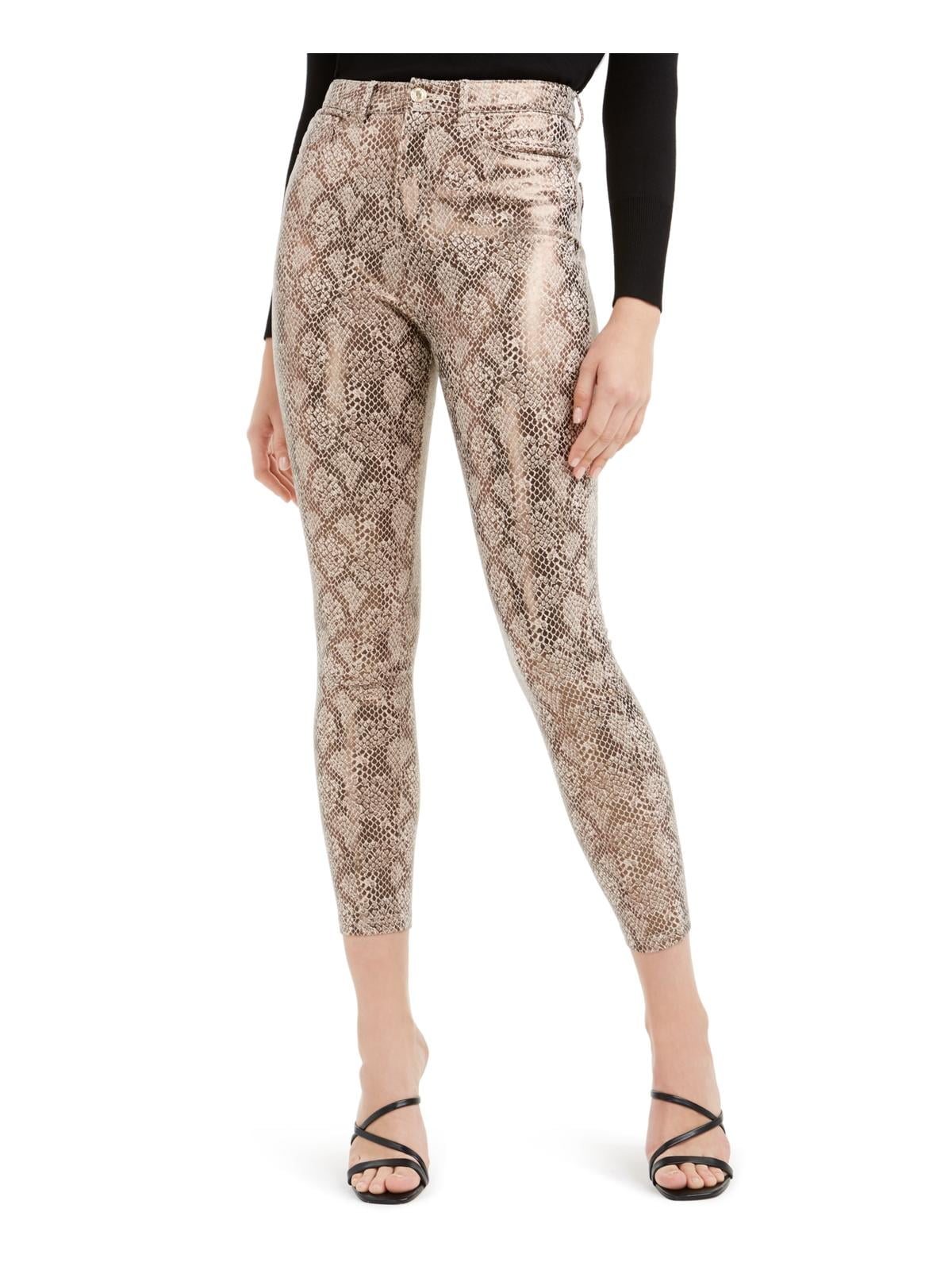 Guess Womens Poison Python Coated Snake Print Skinny Pants Tan 2 - Walmart.com