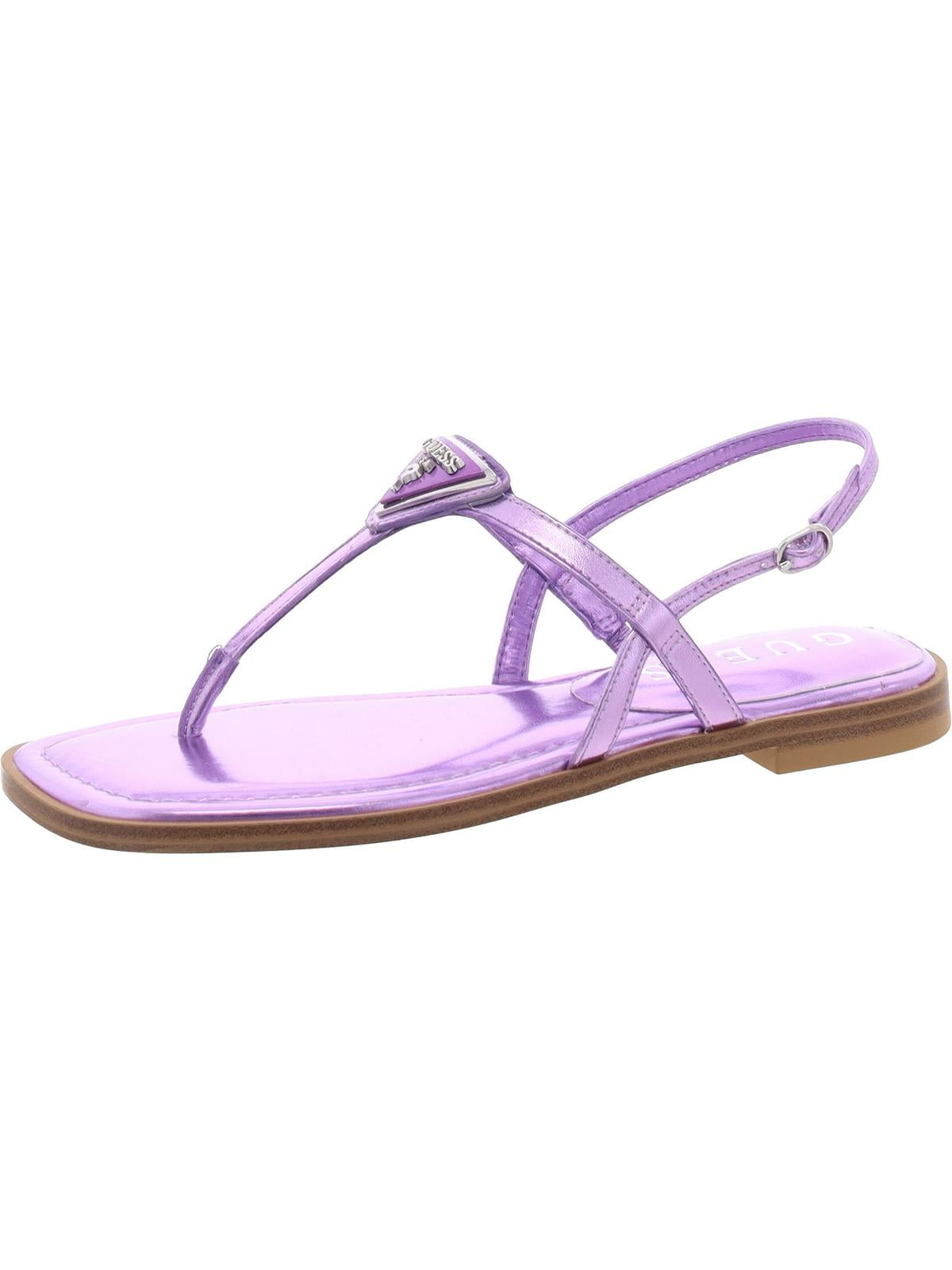 Guess Womens Rainey Faux Leather Logo T-Strap Sandals - Walmart.com