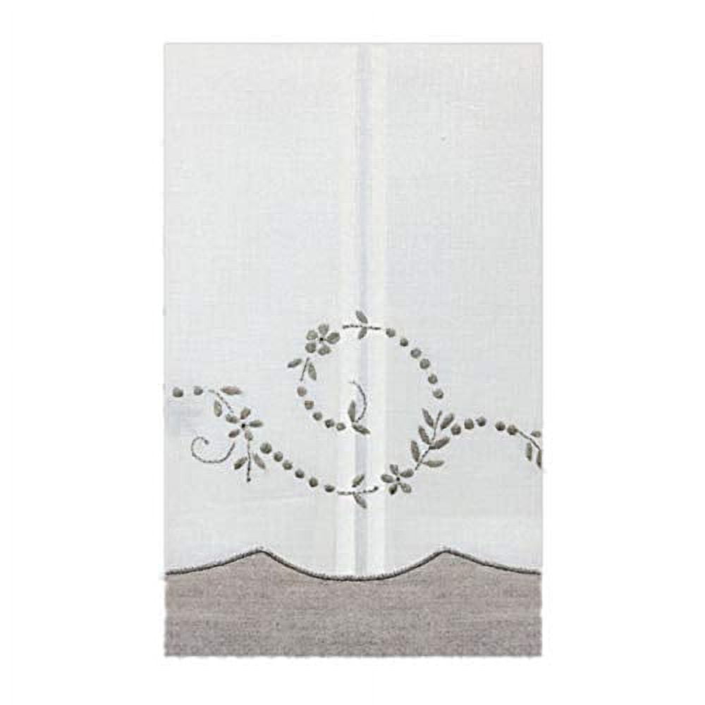 Guest Bath Tea Hand Towel White with Ecru Natural Floral Embroidery ...