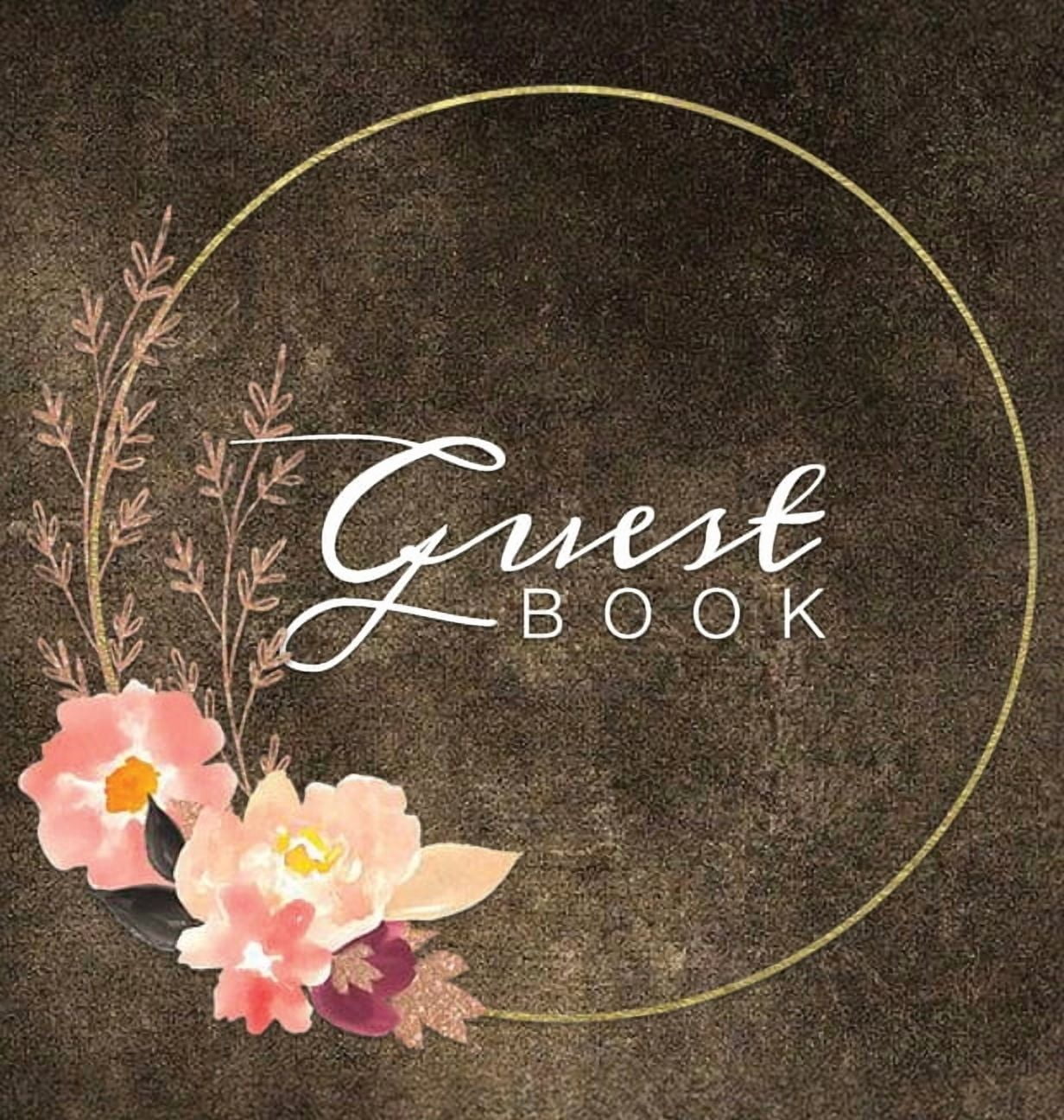 Guest Book: Watercolor Flowers Brown Rustic Hardcover Guestbook Blank ...