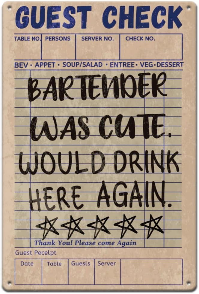 Guest Check Metal Signs Bar Tin Sign Drinking Here Again Wall Plaques ...