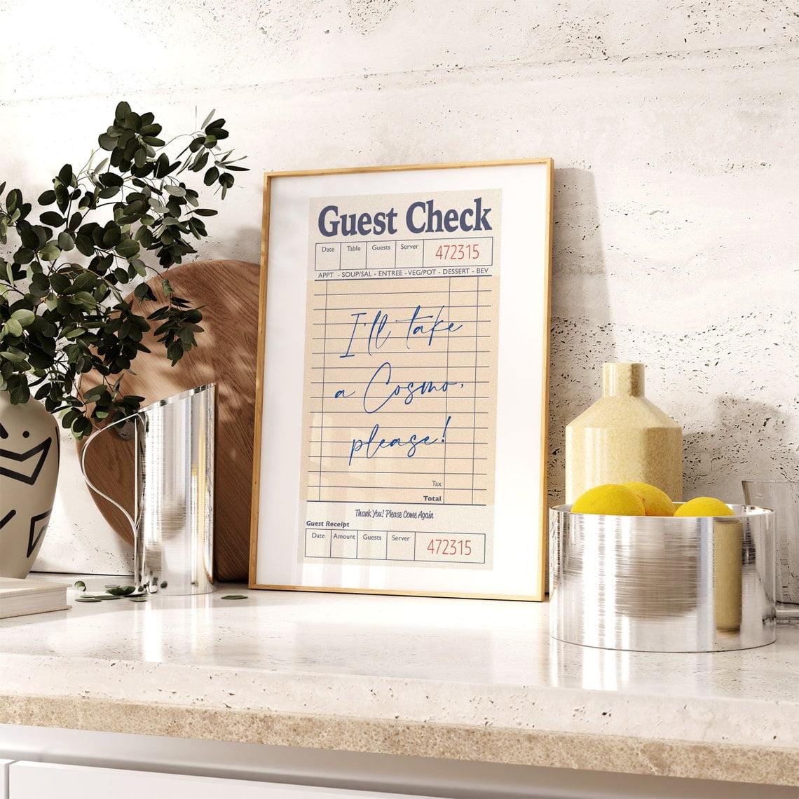 Guest Check Poster, Cosmo Poster Wall Art, I'll Take A Cosmo Please ...