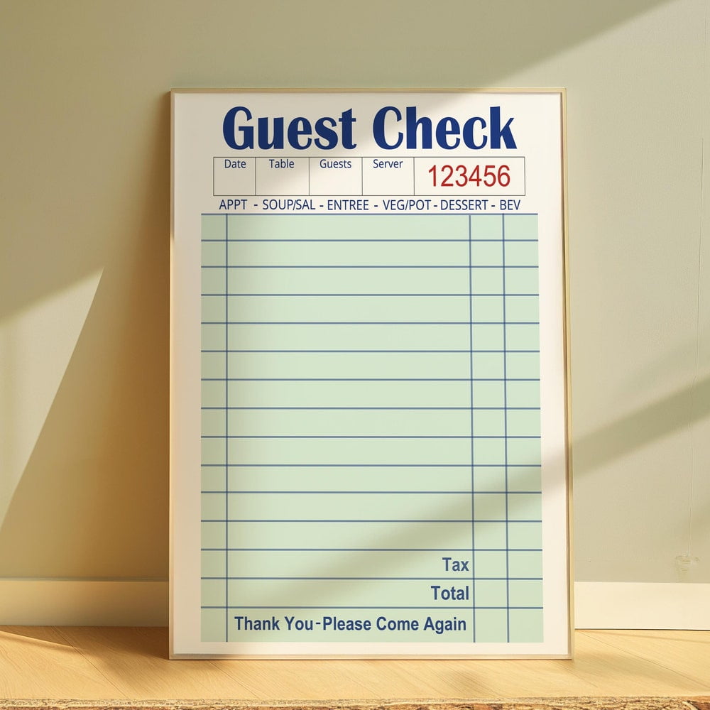Guest Check Poster, Mint Green Guest Check Print, Kitchen Wall Art ...