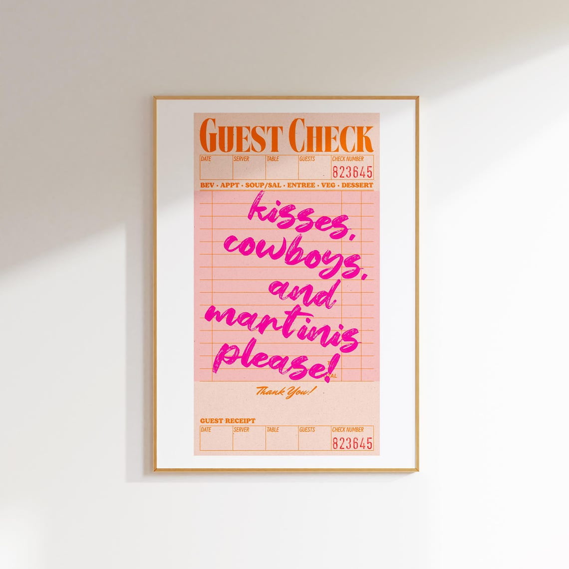 Guest Check Poster Pink Orange Wall Art Preppy Dorm Room Decor Aesthetic Poster, Maximalist ...