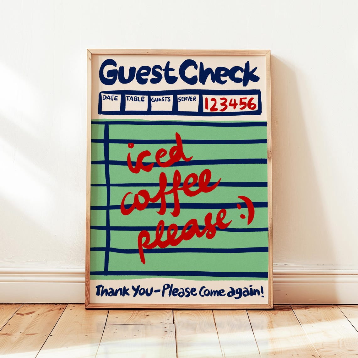 Guest Check Poster Retro Kitchen Iced Coffee Modern Dining Room Wall ...