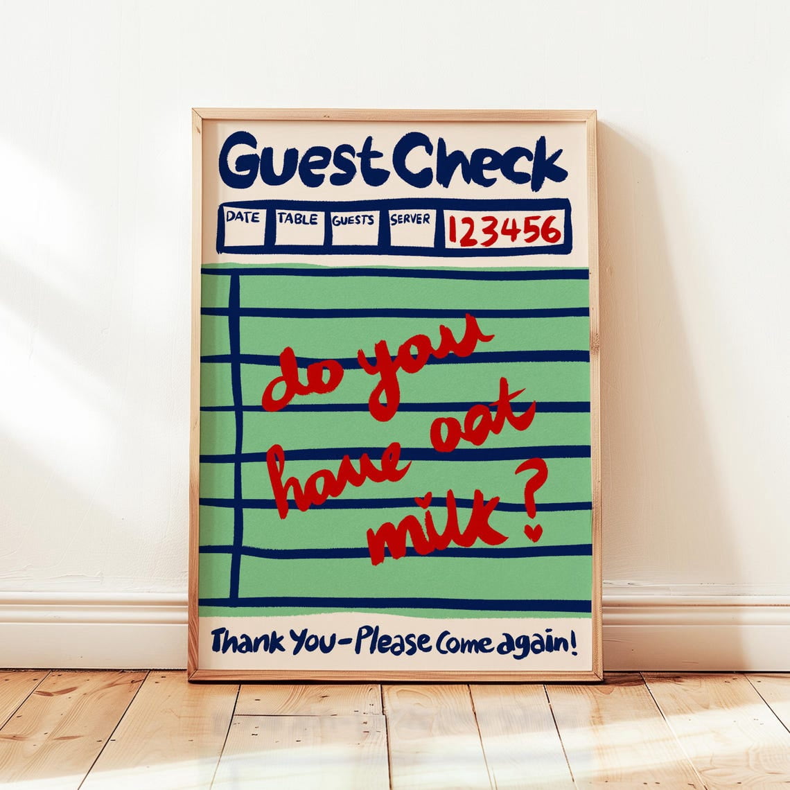 Guest Check Poster Retro Kitchen Oat Milk Modern Dining Room Wall Art ...