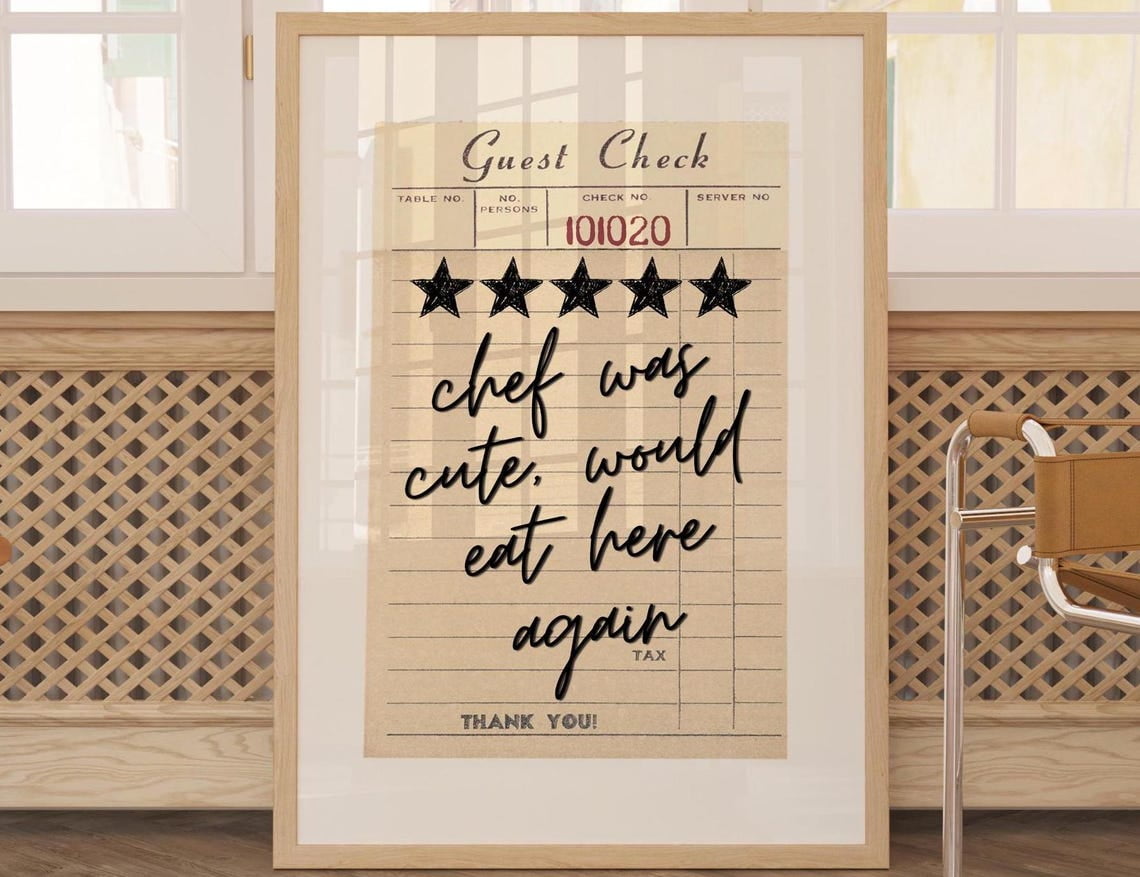 Guest Check Print 5 Star Restaurant Review Kitchen Art, Stretched ...