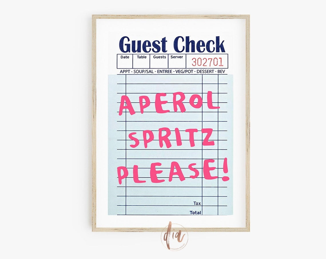 Guest Check Print, Aperol Spritz Please Poster, Retro Poster, Preppy ...