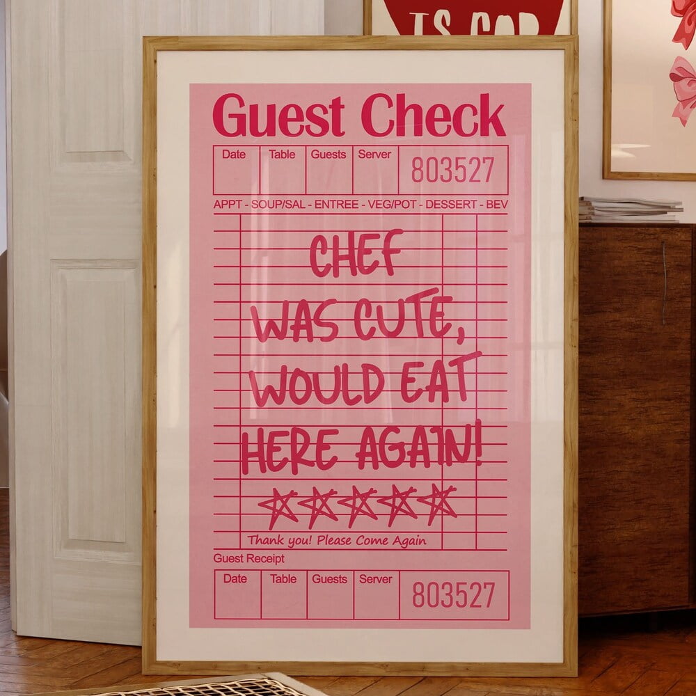 Guest Check Print, Chef Was Cute Would Eat Here Again, Guest Check Wall ...