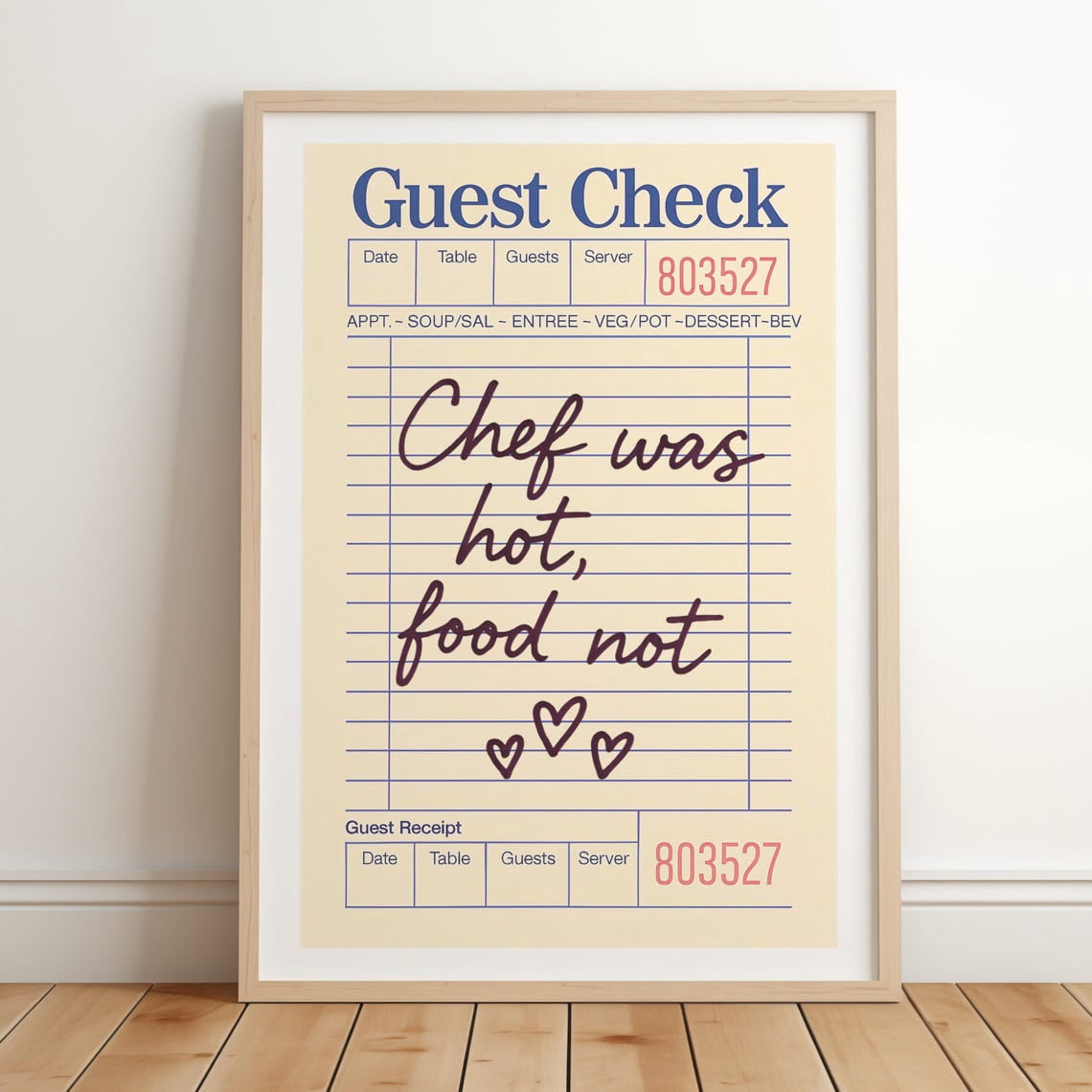 Guest Check Print, Chef Was Cute, Guest Check Wall Art, Retro Kitchen ...