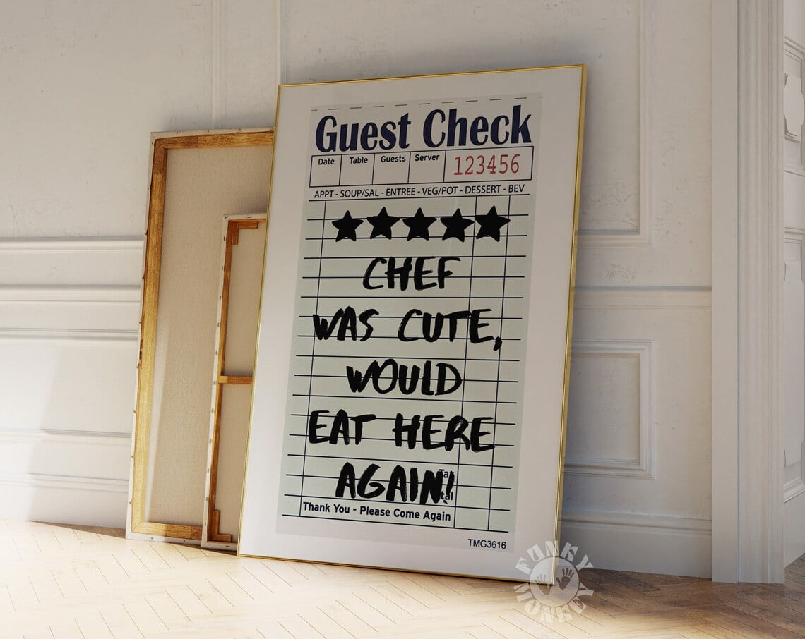 Guest Check Print Chef Was Cute Quote, Trendy Wall Art, Apartment ...