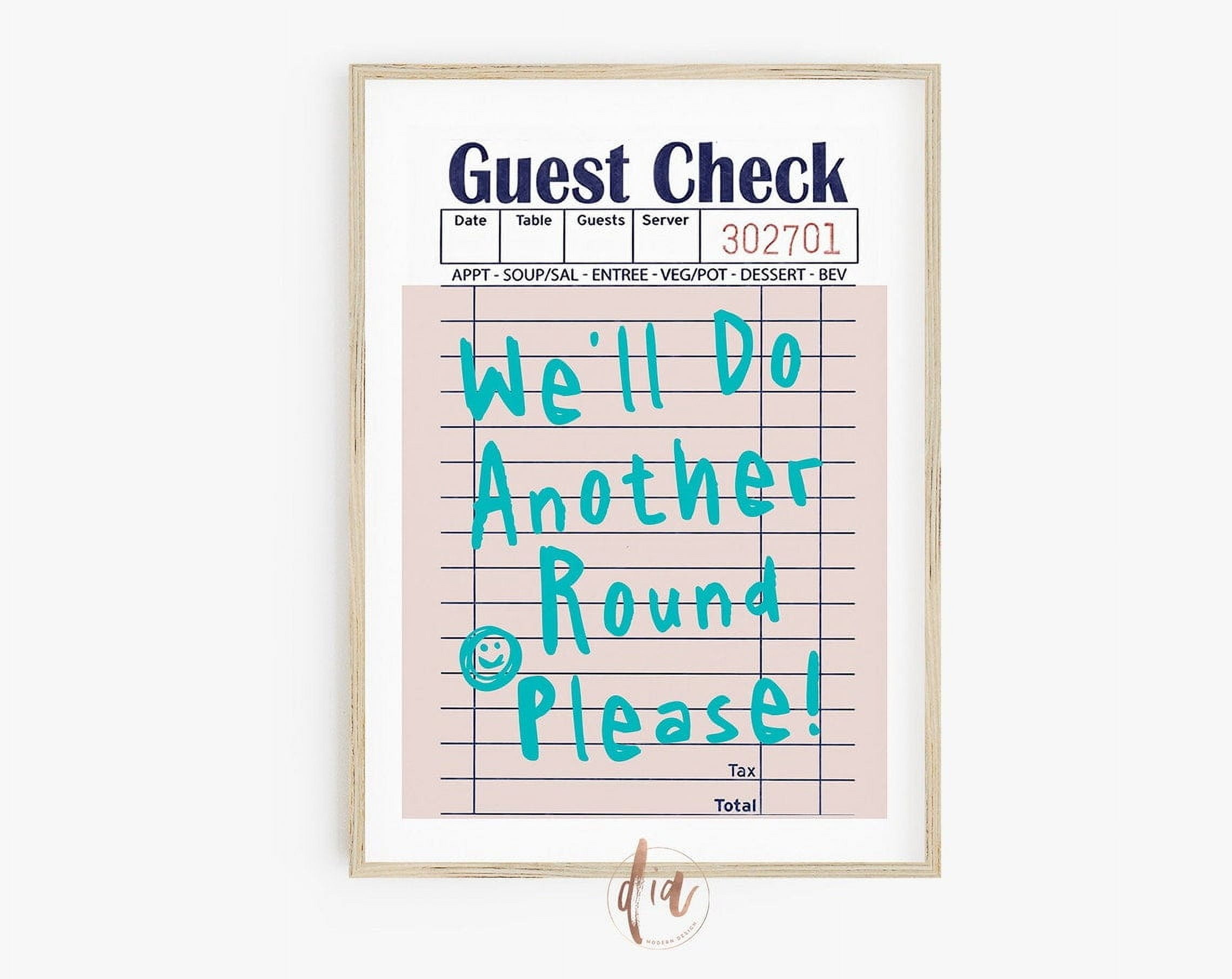 Guest Check Print, Cocktail Trendy Wall Art, Retro Poster, Dorm Room Decor, Preppy Room ...