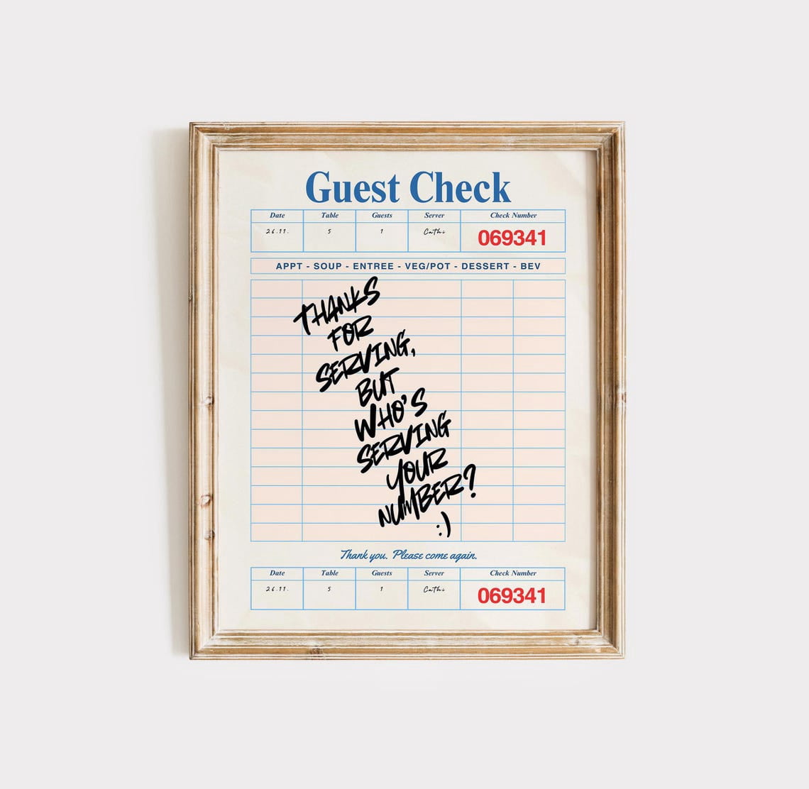 Guest Check Print, Guest Check Poster, Kitchen Wall Art, Print Guest ...