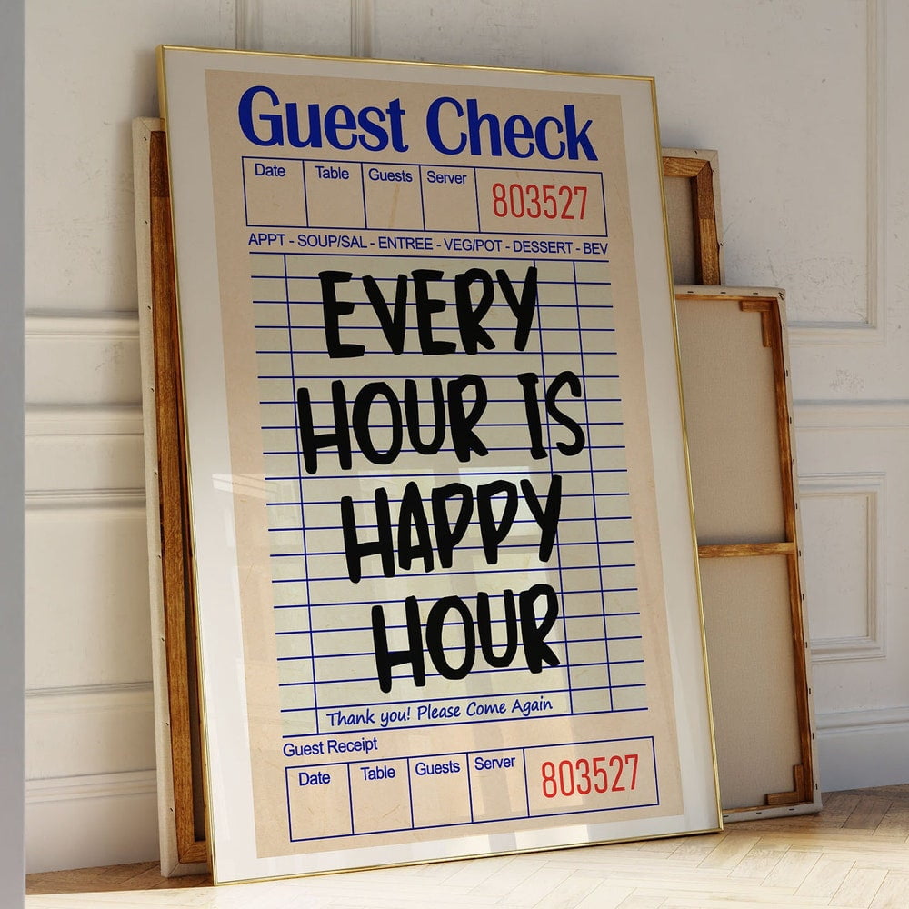 Guest Check Print, Happy Hour Guest Check, Guest Check Wall Art ...