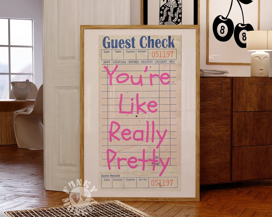 Guest Check Print, You'Re Like Really Pretty Trendy Wall Art Print, Preppy Poster, Digital Retro ...