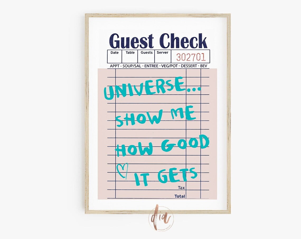 Guest Check Print, Trendy Retro Wall Art, College Apartment Poster, Dorm Room Preppy Room ...