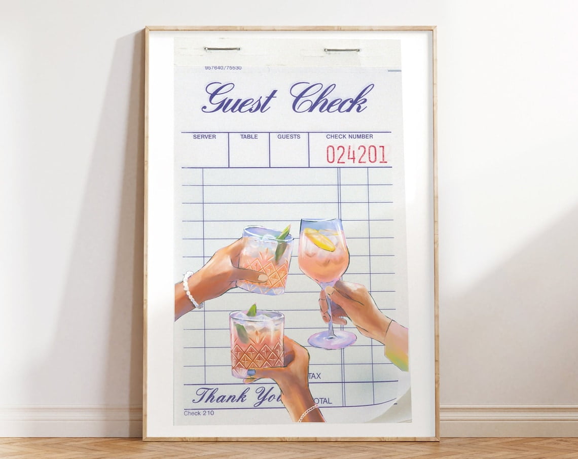 Guest Check Print, Trendy Wall Art, Retro Wall Art, Cocktail Art, Guest ...