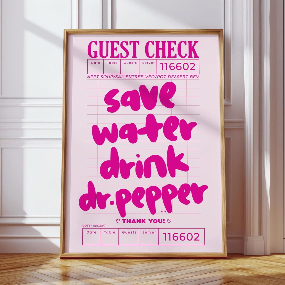 Guest Check Prints Trendy Wall Art Pink Preppy Kitchen Aesthetic Poster ...